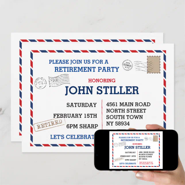 Retirement Postcard Mail Post Card Red Blue | Zazzle
