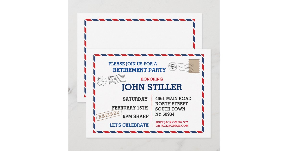 Retirement Postcard Mail Post Card Red Blue | Zazzle