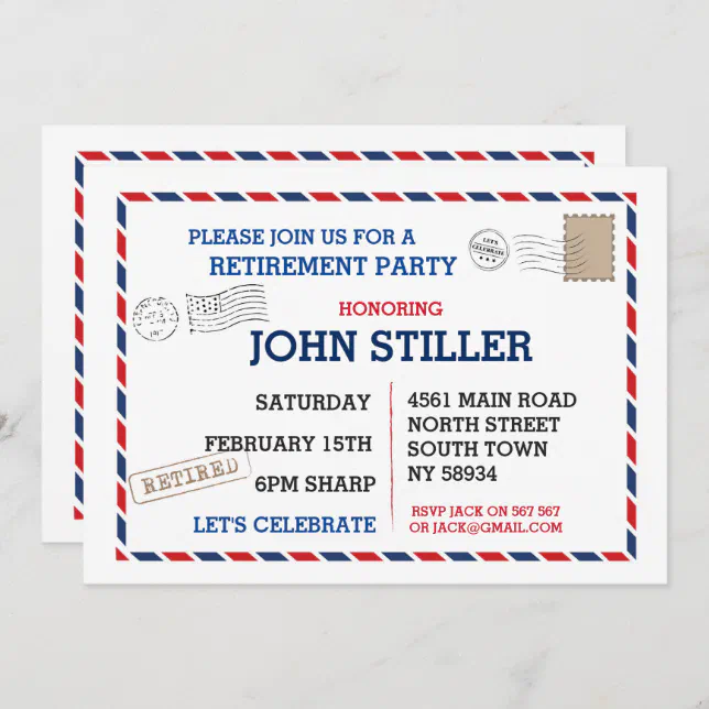 Retirement Postcard Mail Post Card Red Blue | Zazzle