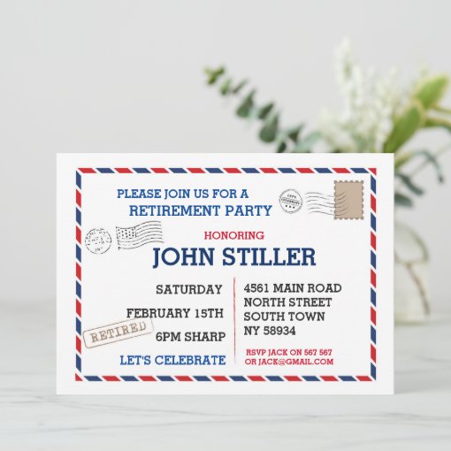 Retirement Postcard Mail Post Card Red Blue | Zazzle