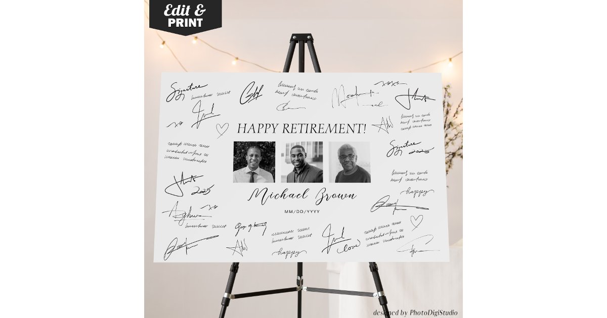 Retirement Signature Board with Photos Guest Book | Zazzle