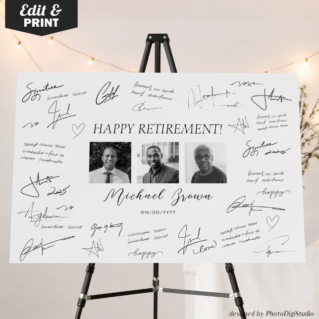 Retirement Signature Board with Photos Guest Book | Zazzle