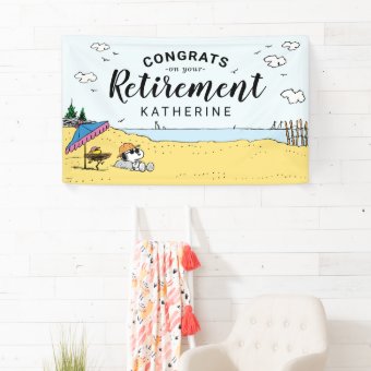 Retirement | Snoopy & Woodstock on the Beach Banner | Zazzle