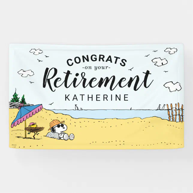 Retirement | Snoopy & Woodstock on the Beach Banner | Zazzle