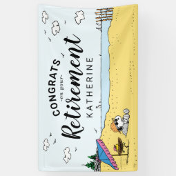 Retirement | Snoopy & Woodstock on the Beach Banner | Zazzle