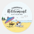 Retirement | Snoopy & Woodstock on the Beach Classic Round Sticker | Zazzle