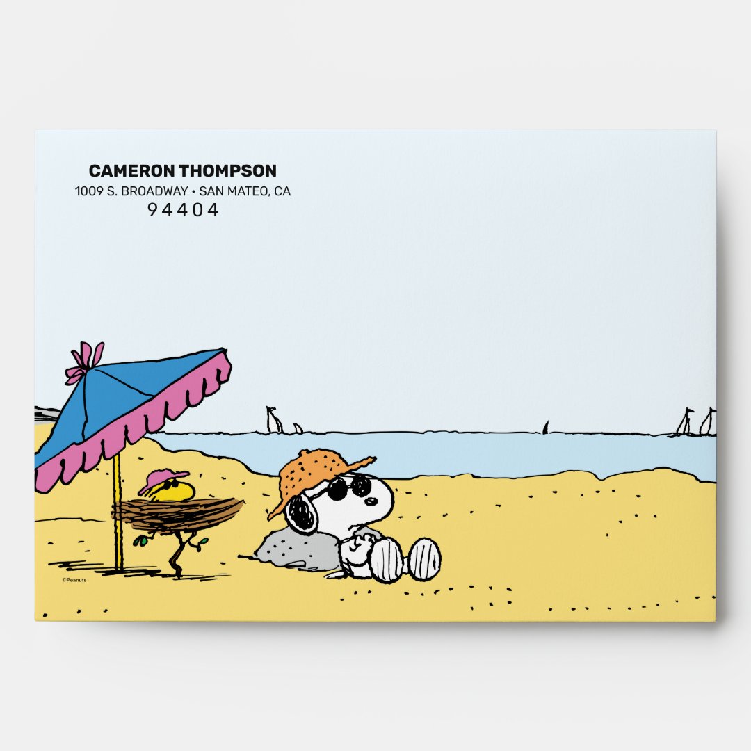 Retirement | Snoopy & Woodstock on the Beach Envelope | Zazzle
