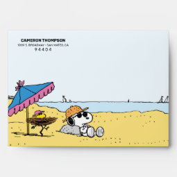 Retirement | Snoopy & Woodstock on the Beach Envelope | Zazzle