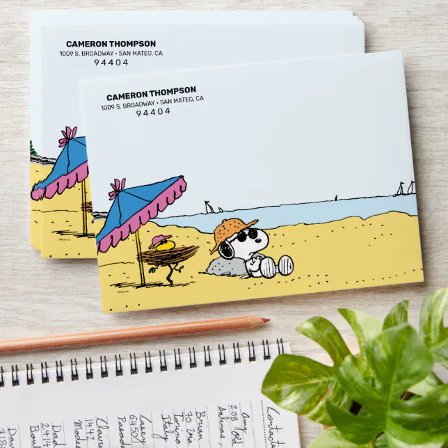 Retirement | Snoopy & Woodstock on the Beach Envelope | Zazzle