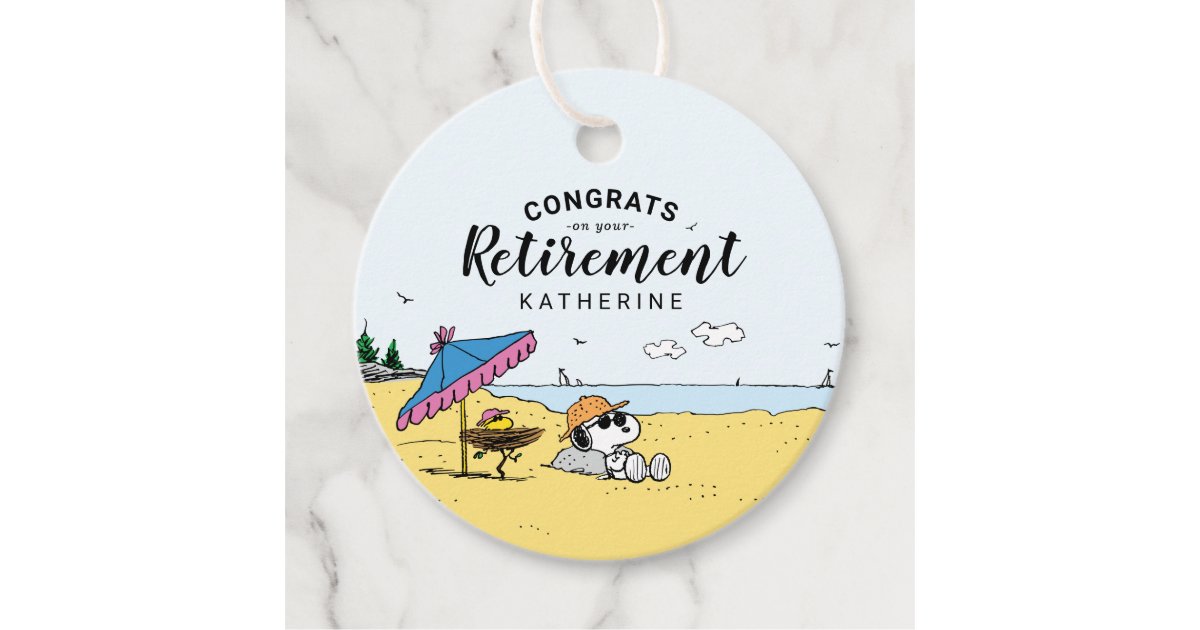 Retirement | Snoopy & Woodstock on the Beach Favor Tags | Zazzle