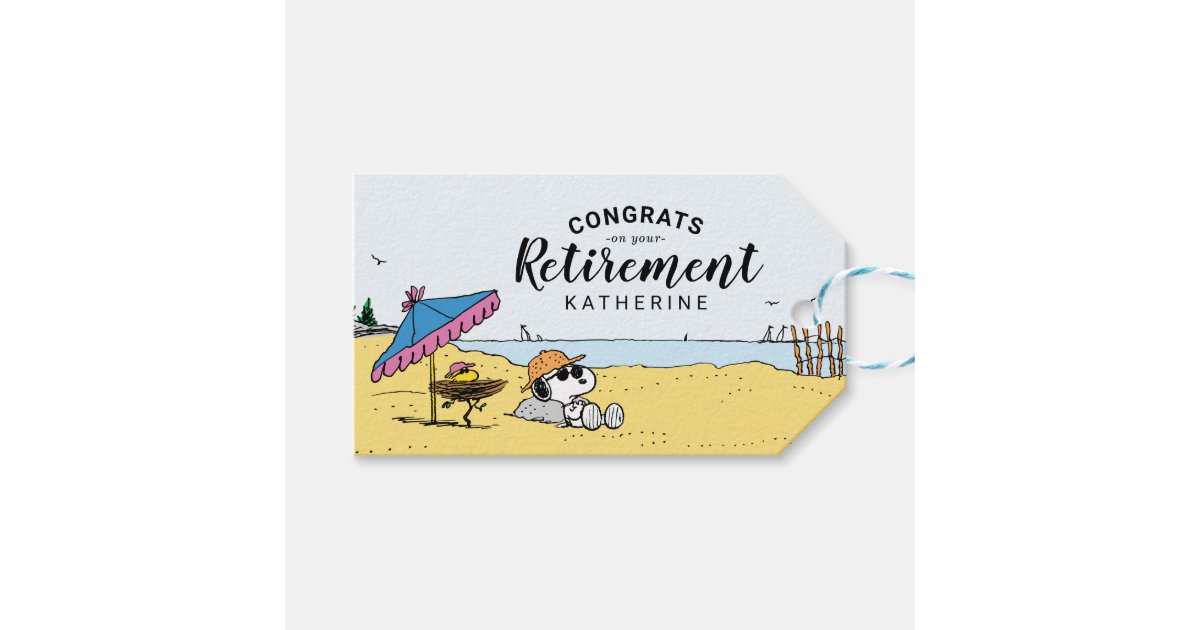 Retirement | Snoopy & Woodstock on the Beach Gift Tags | Zazzle