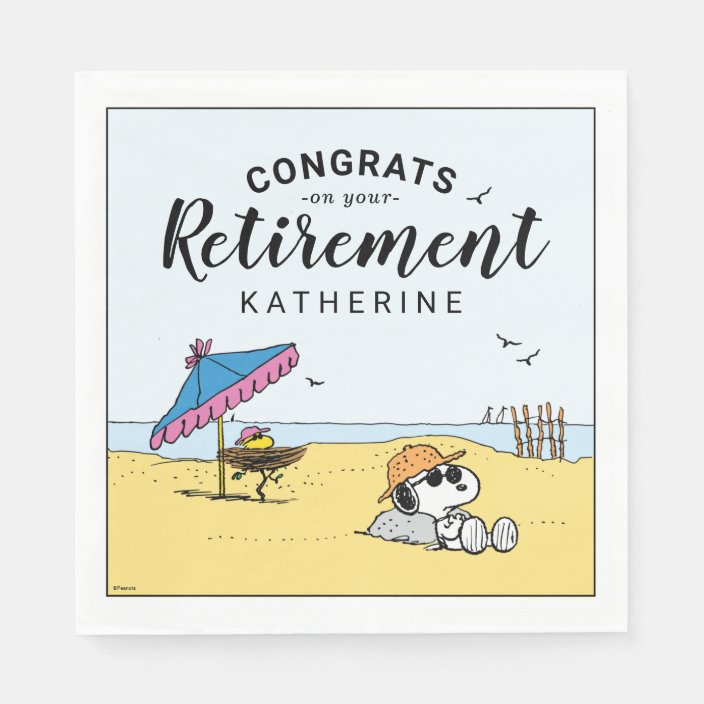 Retirement | Snoopy & Woodstock on the Beach Napkins | Zazzle.com
