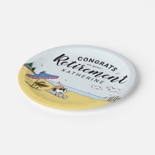 Retirement | Snoopy & Woodstock on the Beach Paper Plates | Zazzle