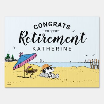 Retirement | Snoopy & Woodstock on the Beach Sign | Zazzle