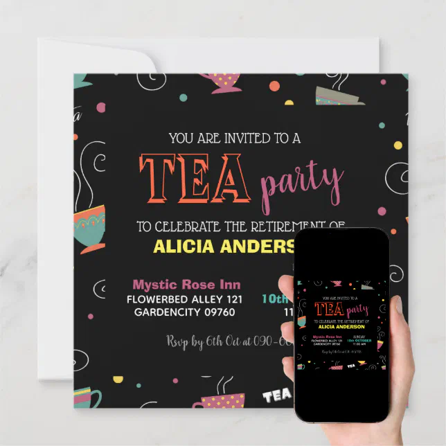 Retirement Tea Party in vivid colors hot cups Invitation | Zazzle