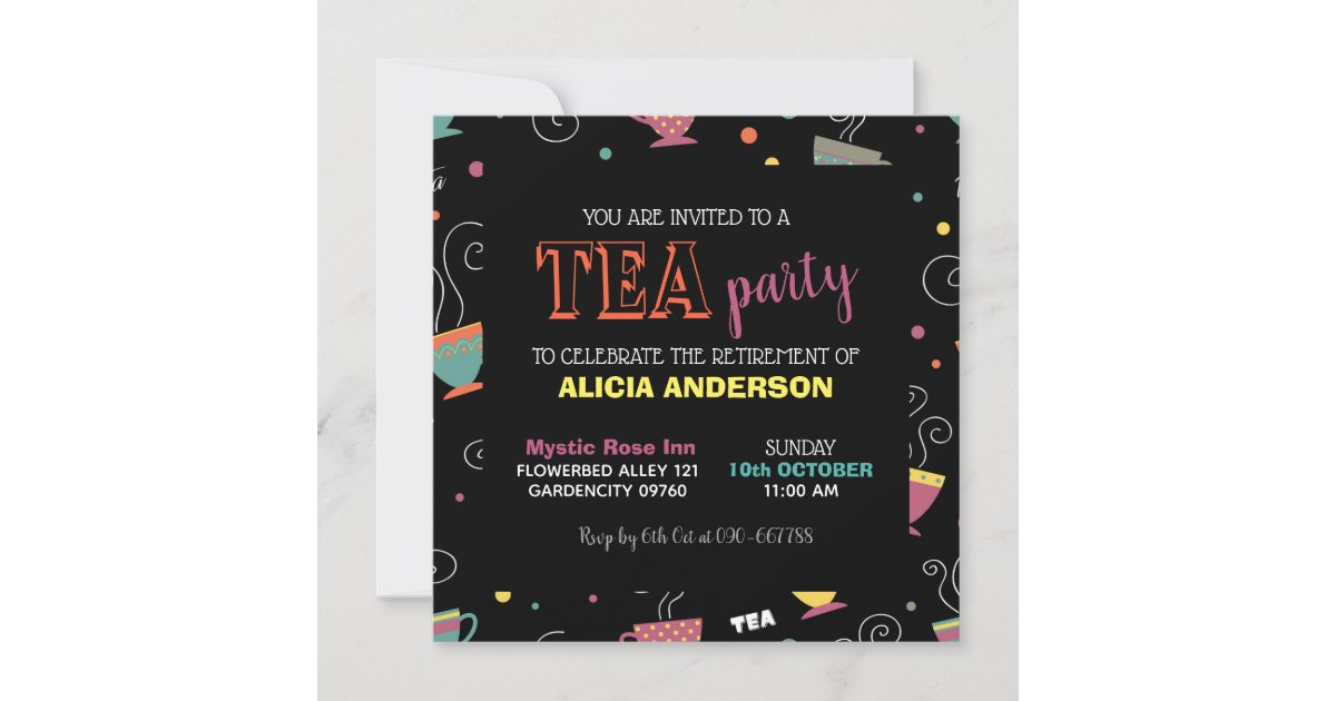 Retirement Tea Party in vivid colors hot cups Invitation | Zazzle