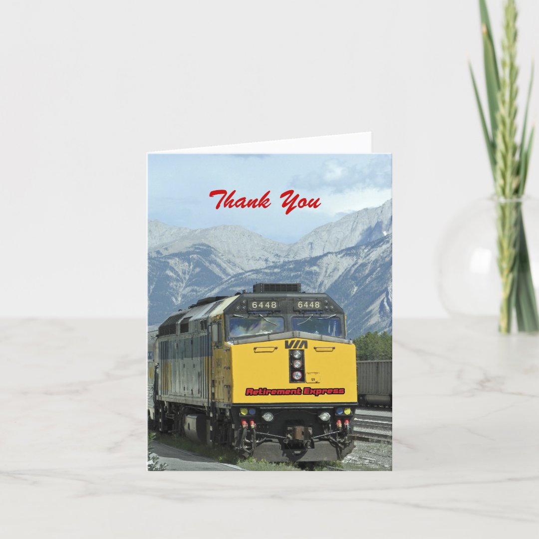 Retirement Thank You, Yellow Train Thank You Card | Zazzle