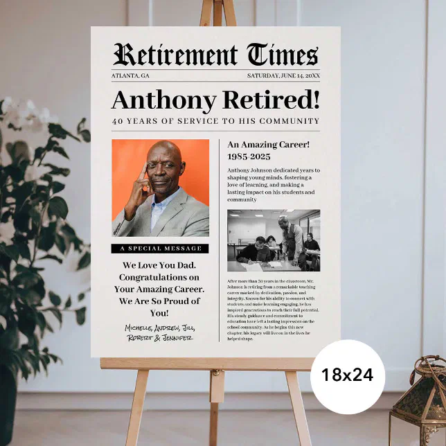 Retirement Times Newspaper Foam Board Sign Teacher | Zazzle