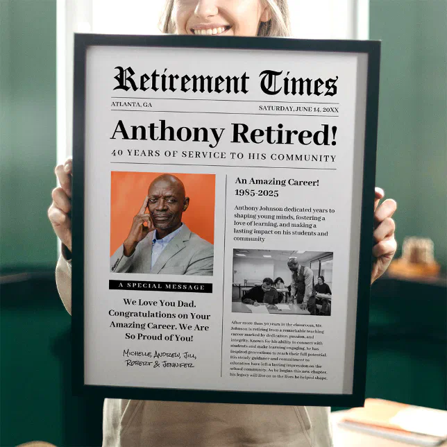 Retirement Times Newspaper Poster for Framed Gift | Zazzle