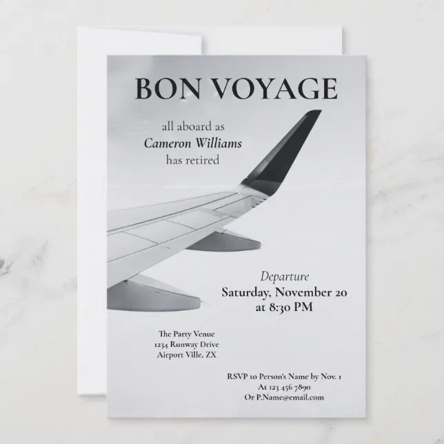Retirement Travel Theme Modern Plane Bon Voyage Invitation | Zazzle