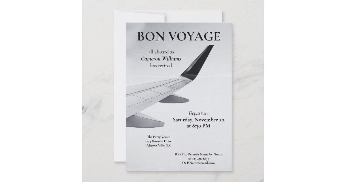 Retirement Travel Theme Modern Plane Bon Voyage Invitation | Zazzle