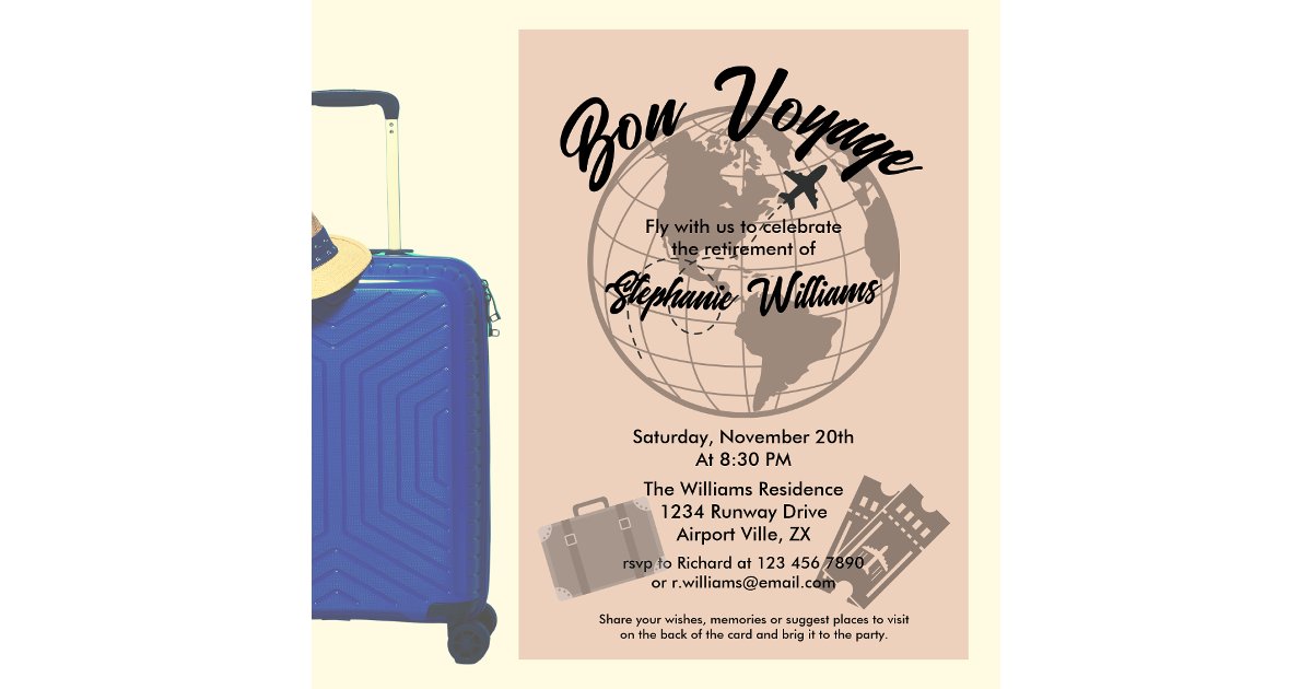 Retirement Travel Theme Party Bon Voyage Globe Invitation | Zazzle