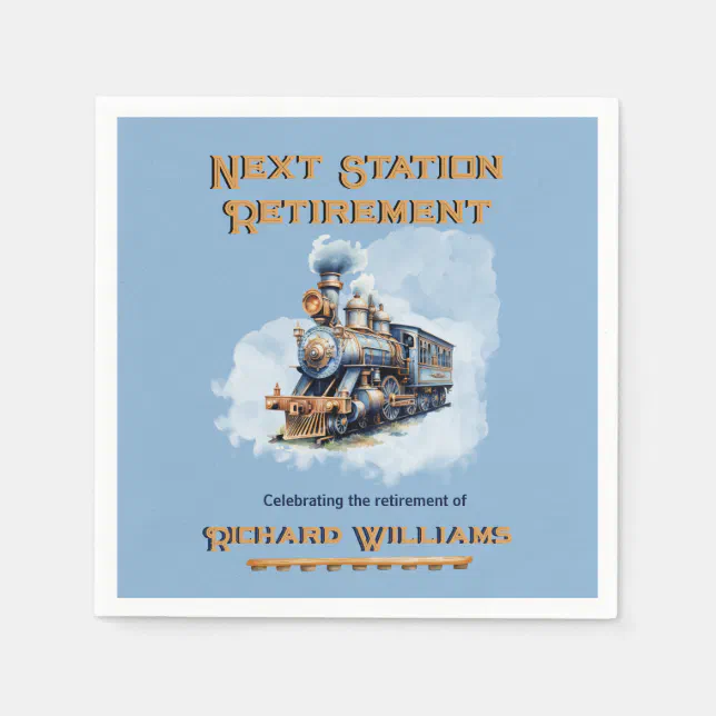 Retirement travel theme Vintage Train Next Station Napkins | Zazzle