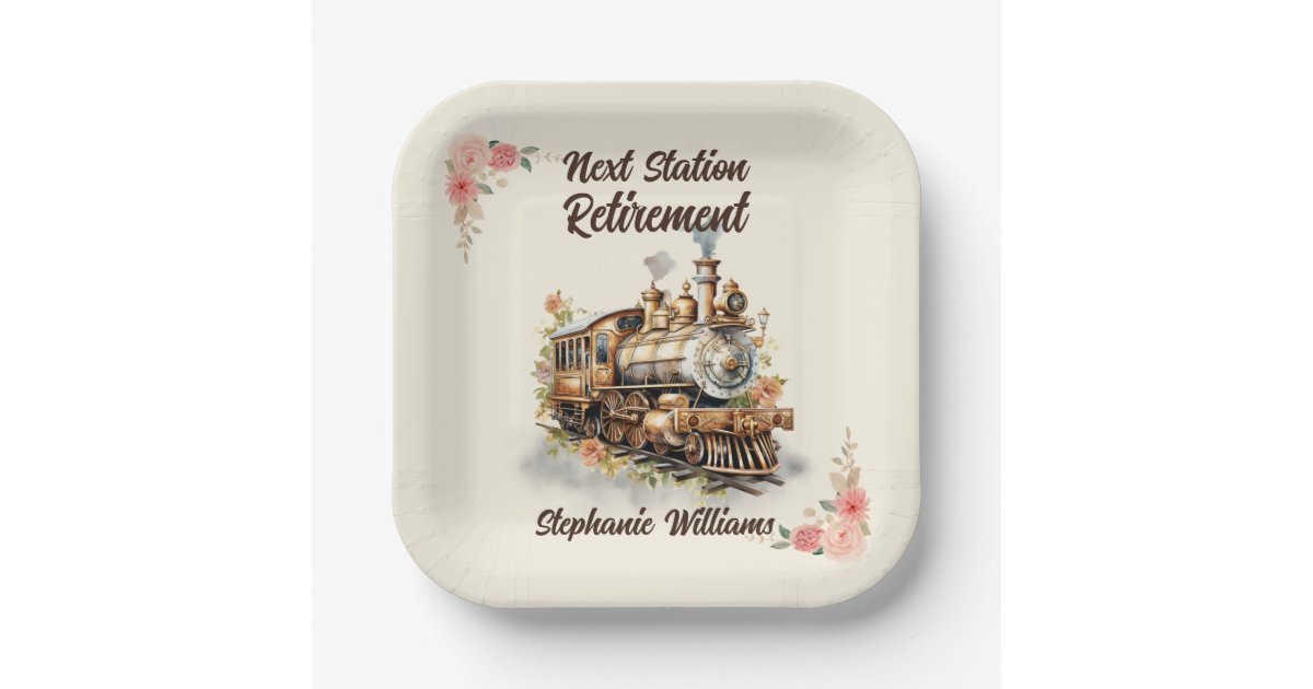 Retirement Travel Themed Party Vintage Train Paper Plates | Zazzle