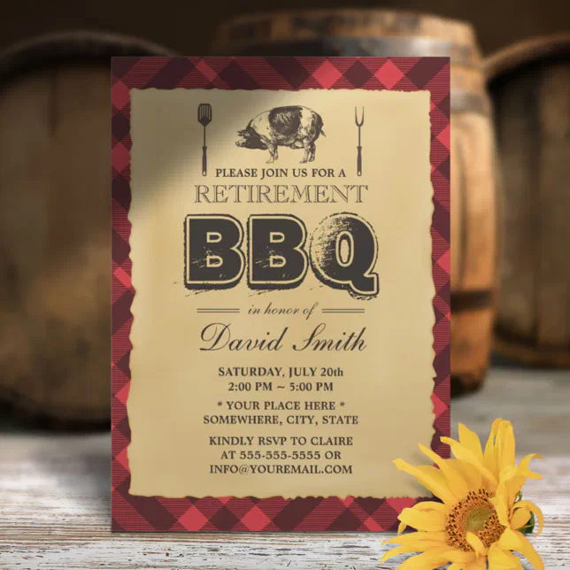 Retirement Vintage Pig Roast BBQ Party Invitation | Zazzle