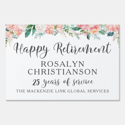Retirement Watercolor Floral Script Years Service Sign | Zazzle