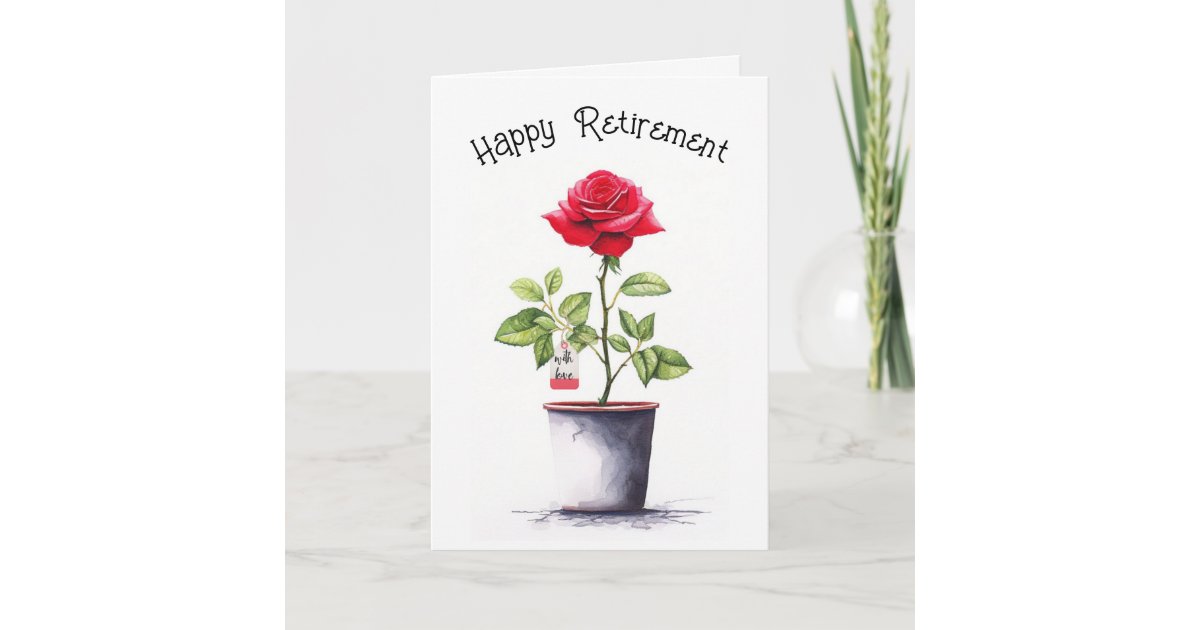 Retirement Watercolor Red Rose Bush Card | Zazzle