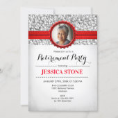 Retirement With Photo - Red Silver White Invitation | Zazzle