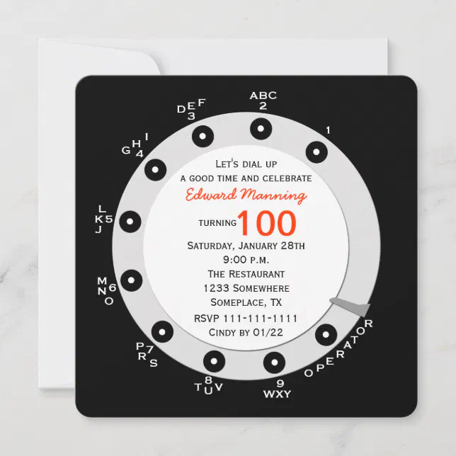 Retro 100th Birthday Party Invitation Rotary Dial | Zazzle