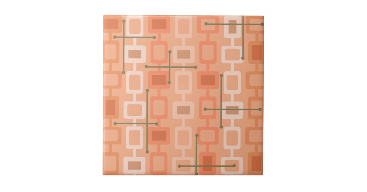 Retro 1950s Geometric Pattern Orange Ceramic Tile | Zazzle