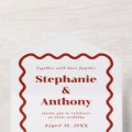 Retro 1950s Wavy Edge Dark Red Wedding All In One Invitation | Zazzle