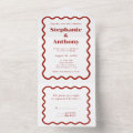Retro 1950s Wavy Edge Dark Red Wedding All In One Invitation | Zazzle