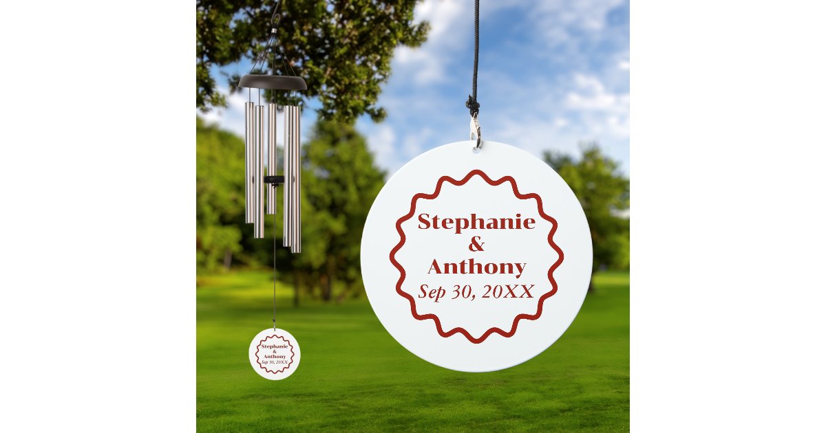 Retro 1950s Wavy Edge Dark Red Wedding Wind Chime | Zazzle
