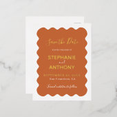 Retro 1950s Wavy Edge Terracotta Wedding Foil Invitation Postcard | Zazzle