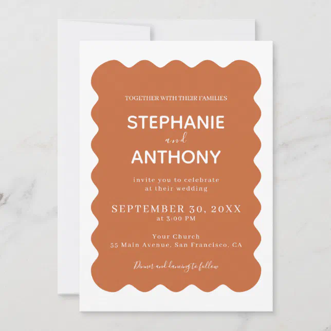 Retro 1950s Wavy Edge Terracotta Wedding Invitation | Zazzle