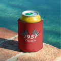 Retro 1957 Classic Black & White Checkered Flag Can Cooler | Zazzle