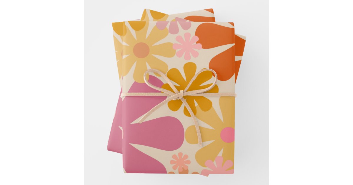 Retro 1960s 1970s Flowers Floral Pattern Wrapping Paper Sheets | Zazzle
