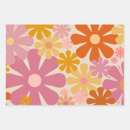 Retro 1960s 1970s Flowers Floral Pattern Wrapping Paper Sheets | Zazzle