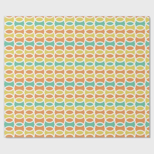 Retro 1960s Circles Ovals Orange Teal Gold Wrapping Paper | Zazzle