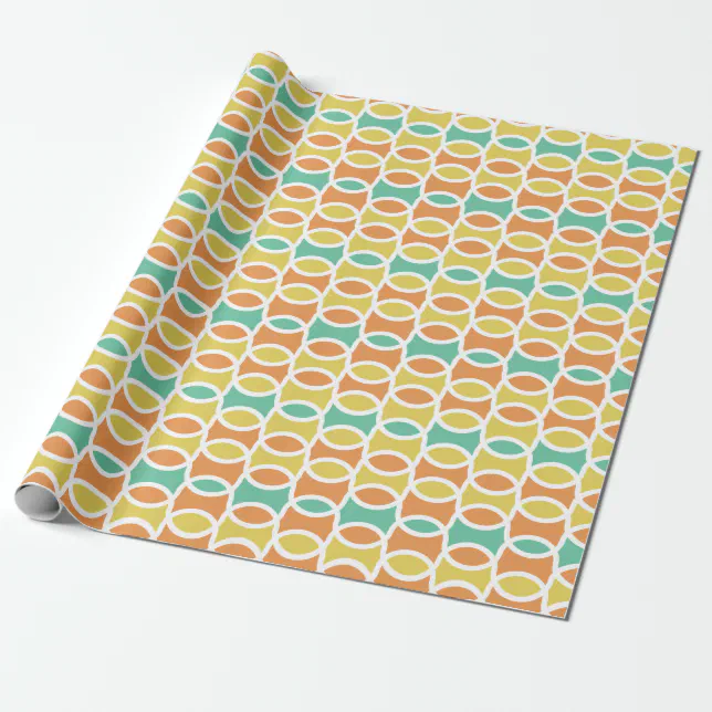 Retro 1960s Circles Ovals Orange Teal Gold Wrapping Paper | Zazzle