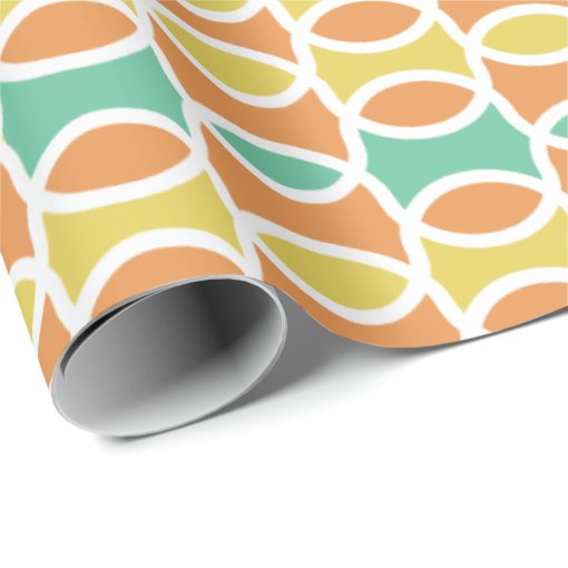 Retro 1960s Circles Ovals Orange Teal Gold Wrapping Paper | Zazzle