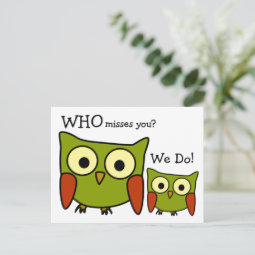Retro 1960's Owl Miss You Postcard | Zazzle