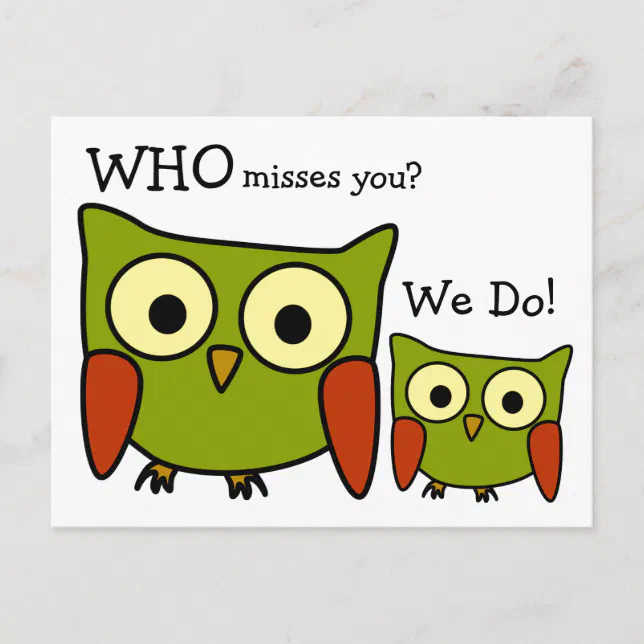 Retro 1960's Owl Miss You Postcard | Zazzle