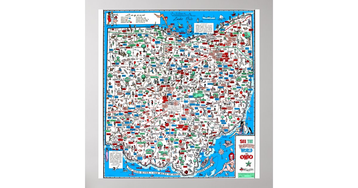 Retro 1966 Ohio cartoon map Poster | Zazzle