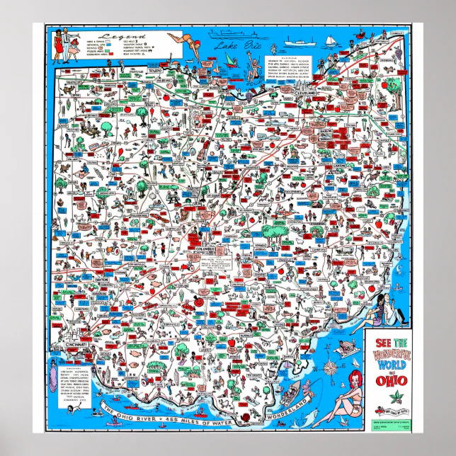 Retro 1966 Ohio cartoon map Poster | Zazzle