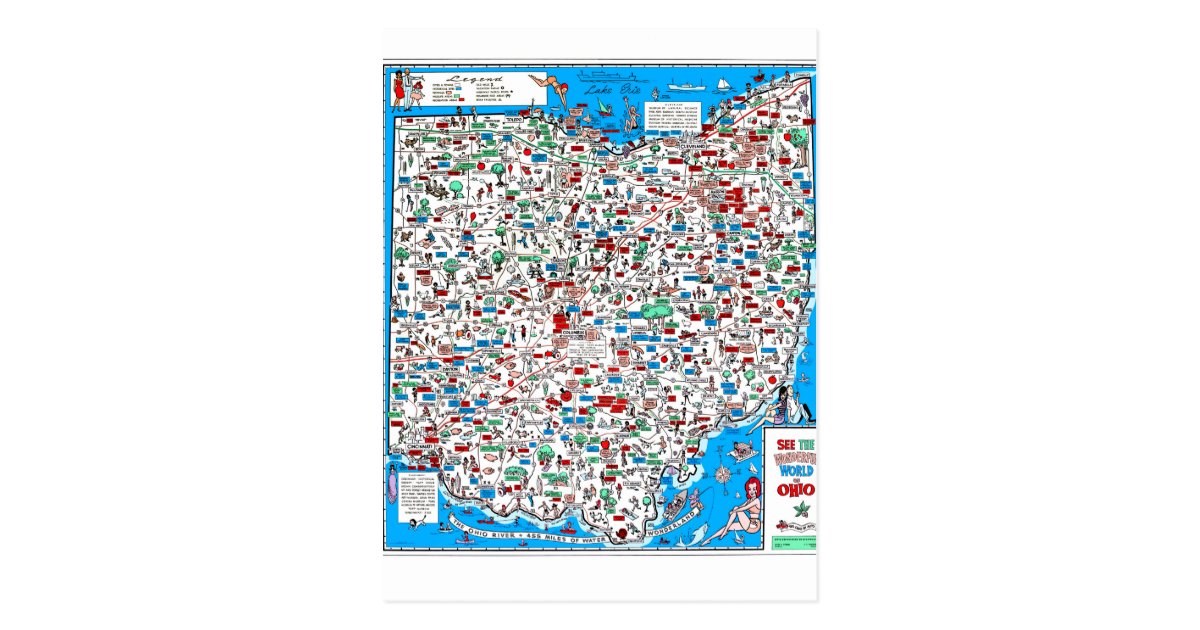 Retro 1966 Ohio map Postcard | Zazzle.com